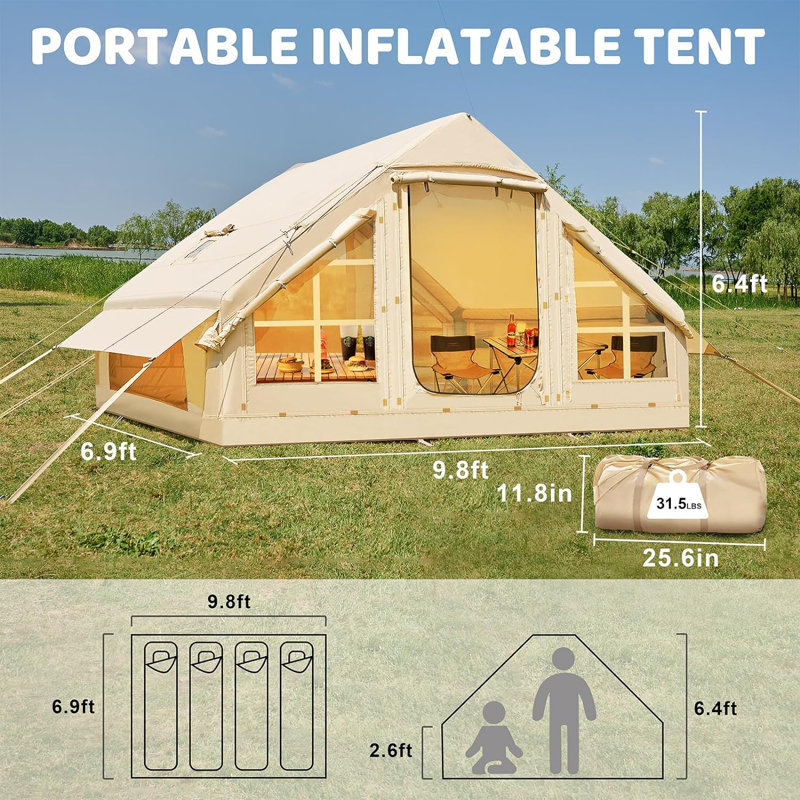 ShangQuan WuLiu Inflatable Tent With Pump,Glamping Tents For 4-6 Person, Easy Setup 4 Season ...